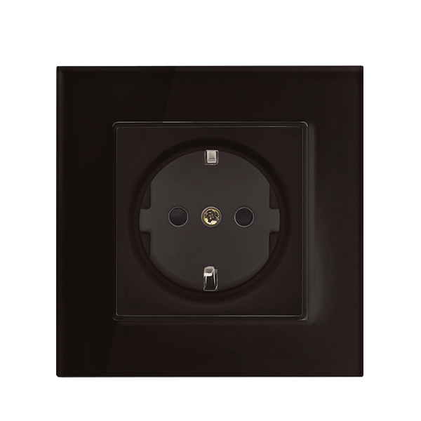 GERMAN TYPE SOCKET 16A GLASS FRAME BLACK | ELMARK