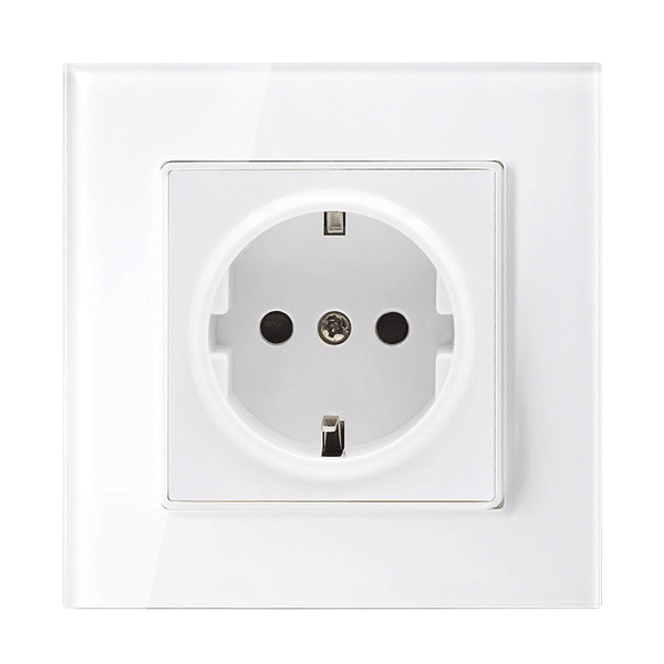 GERMAN TYPE SOCKET 16A GLASS FRAME WHITE | ELMARK